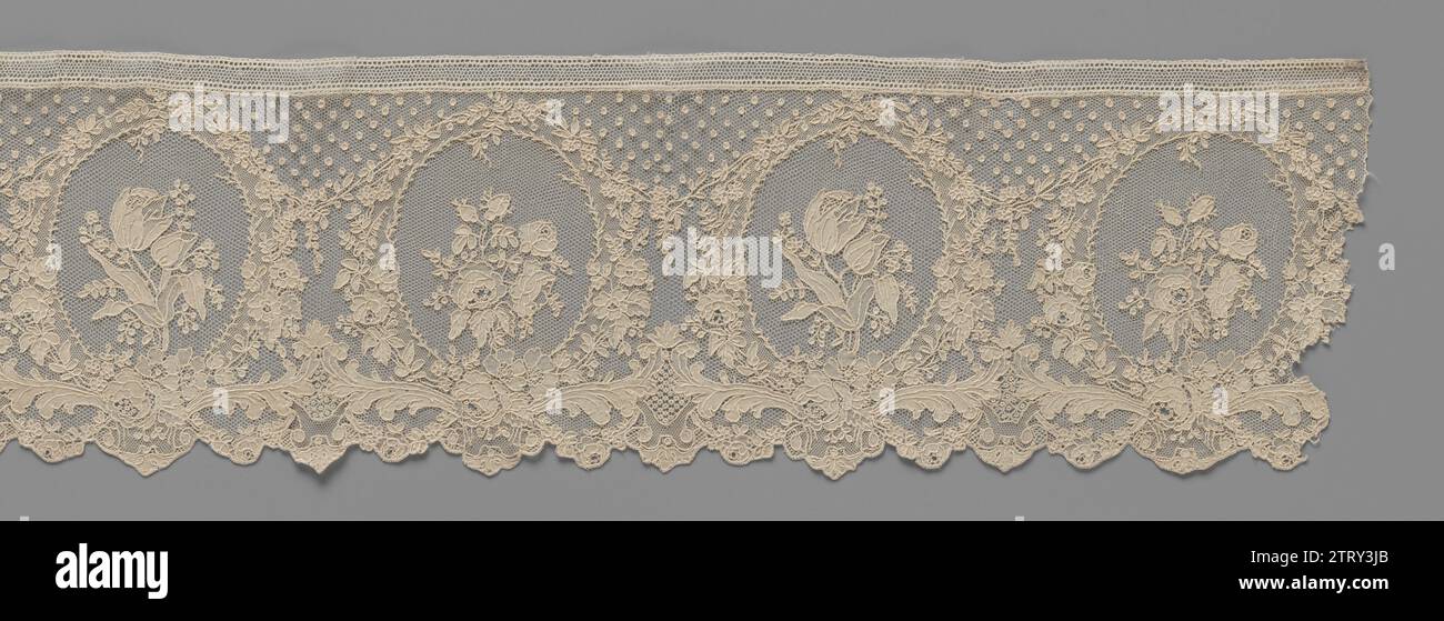 Strip of needle side with tulip and rose branch in medallions ...