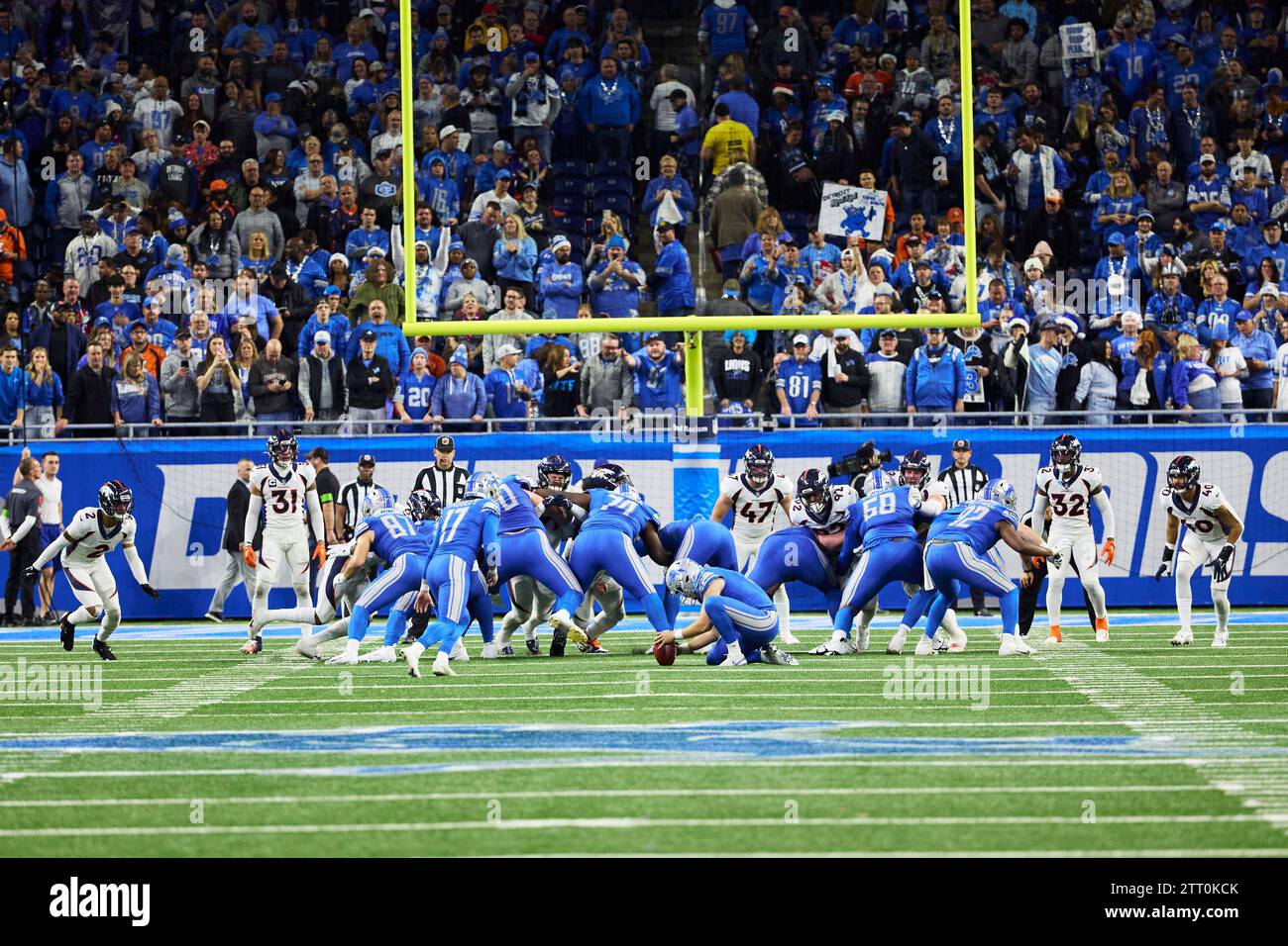 Detroit Lions place kicker Michael Badgley (17) taks a kick against the ...