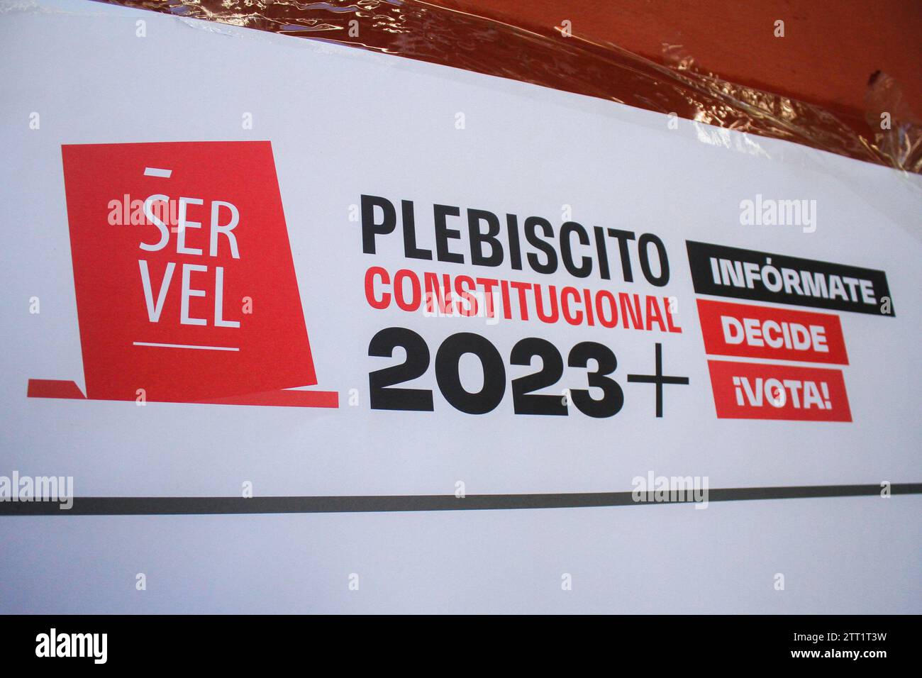 Valparaiso, Chile. 17th Dec, 2023. Servel logo during plebiscite held ...