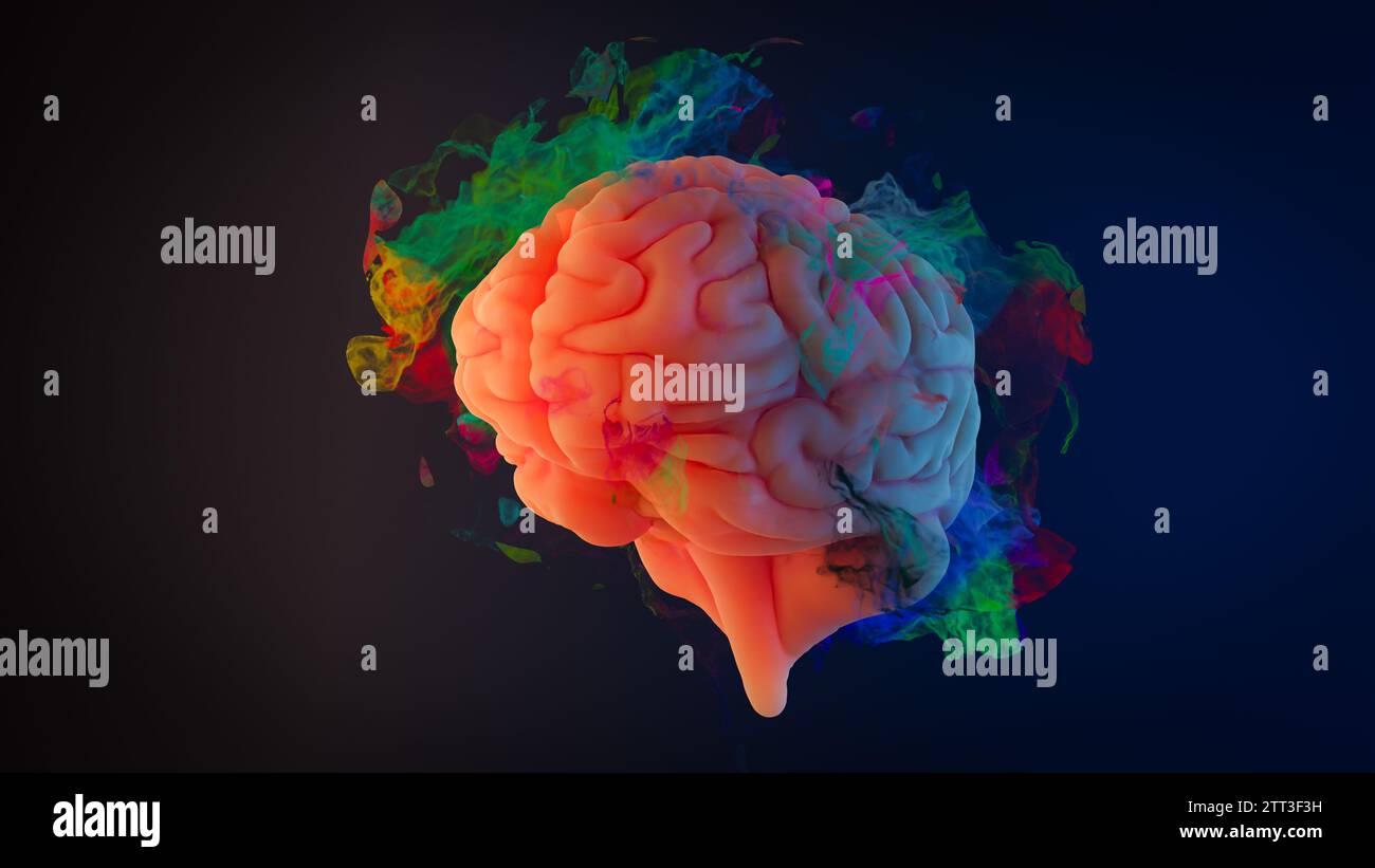 Concept background with colorful smoke showing a brain addicted to ...