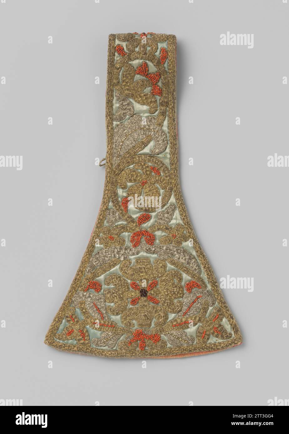 Manipel with embroidery of gold and silver wire, blood corals, grenades ...