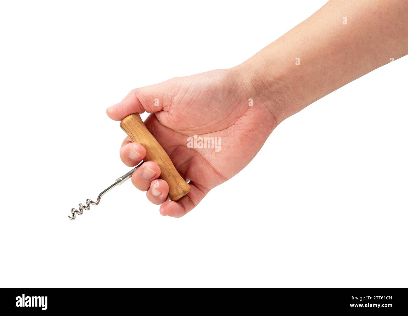 Hand holding corkscrew isolated on white background. Clipping path ...