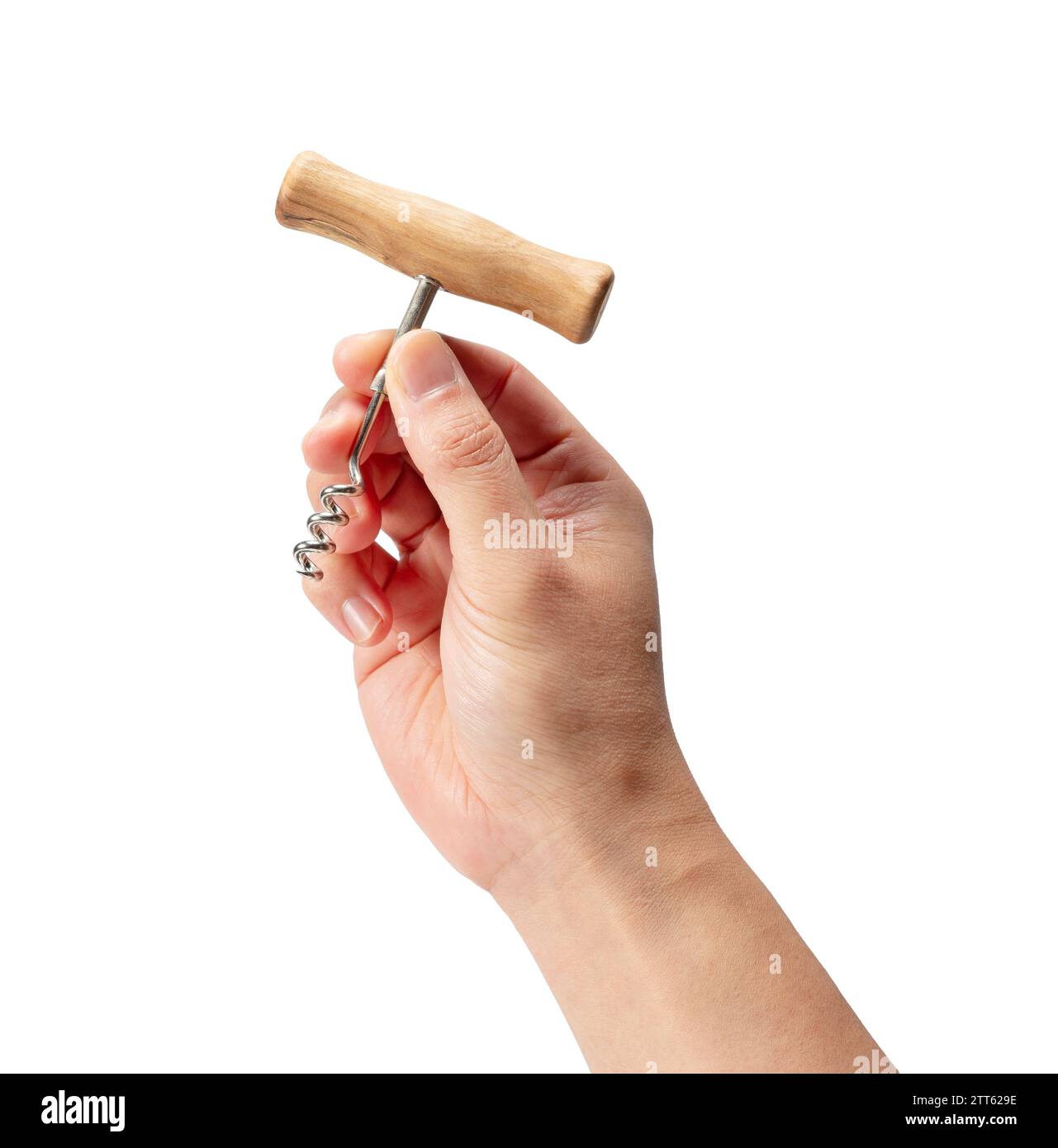 Hand holding corkscrew isolated on white background. Clipping path ...