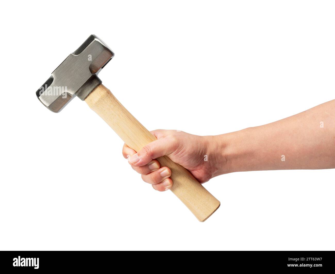 Hammer in hand isolated on a white background Stock Photo - Alamy