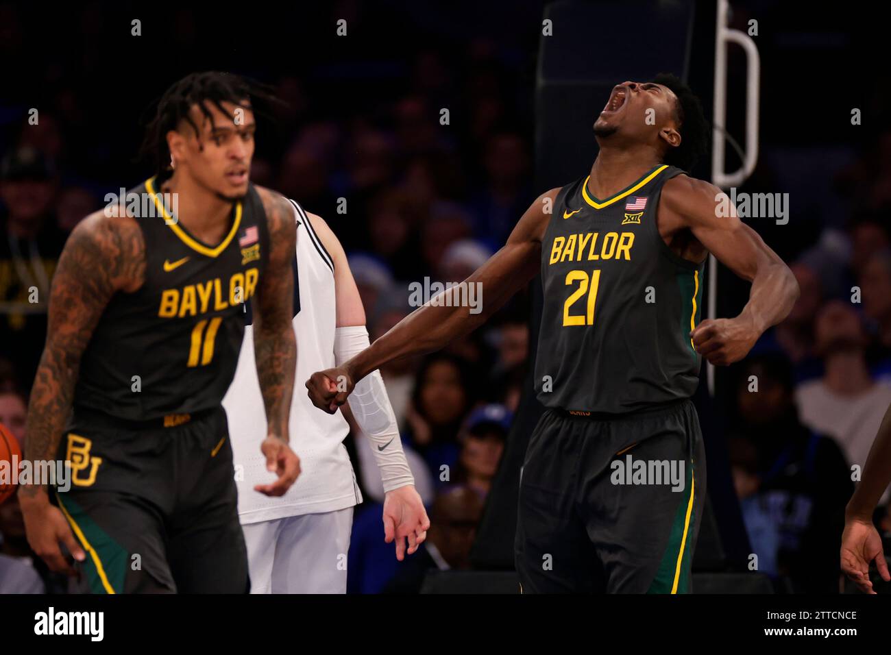 Baylor center Yves Missi (21) reacts after making a basket against Duke ...