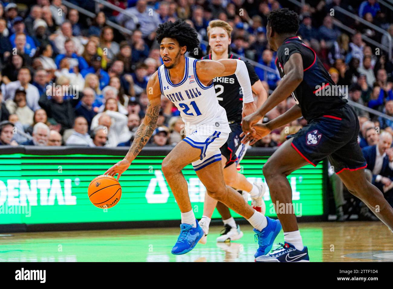 Seton Hall guard Isaiah Coleman (21) drives to the basket against UConn ...