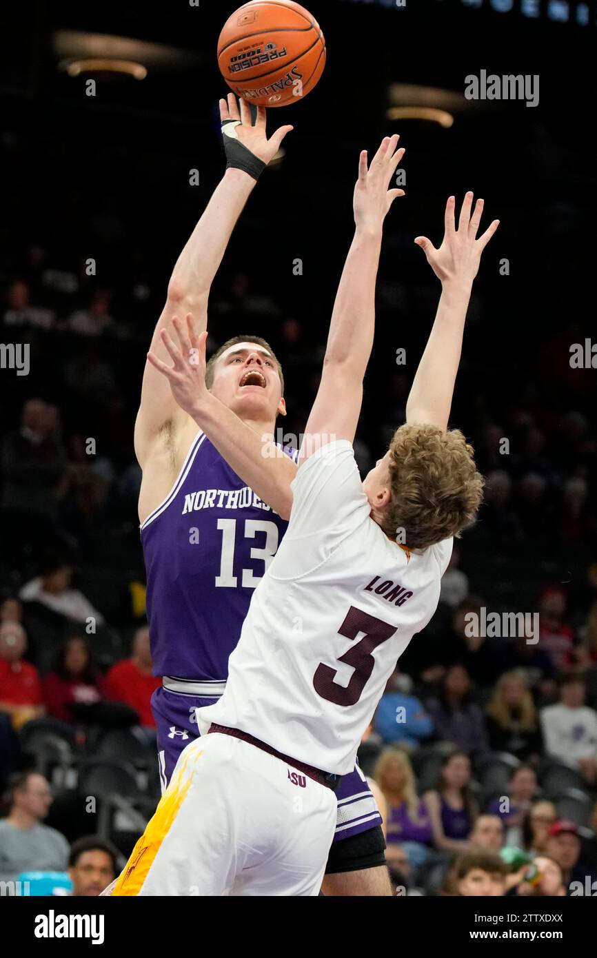 Northwestern guard Brooks Barnhizer (13) shoots over Arizona State ...
