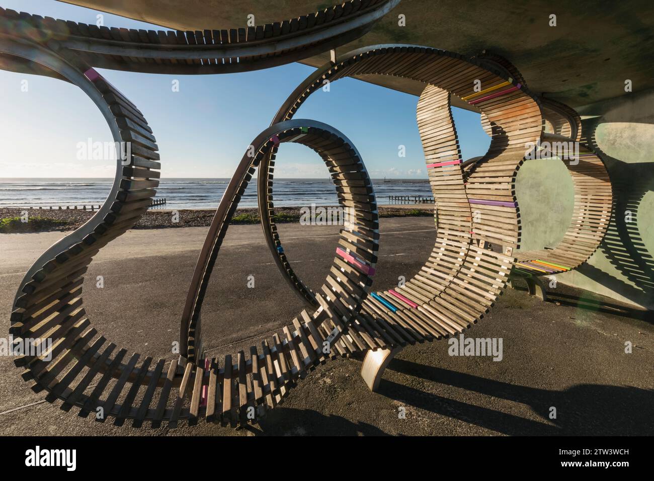 England, West Sussex, Littlehampton, The Long Bench designed by Studio ...