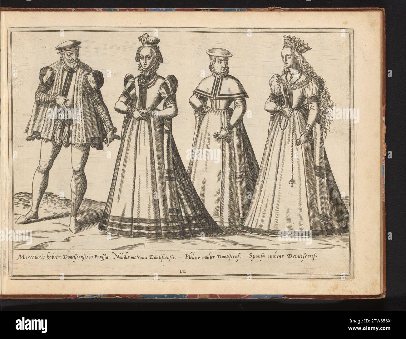 Three women and a man, dressed according to the fashion of approx. 1580 ...