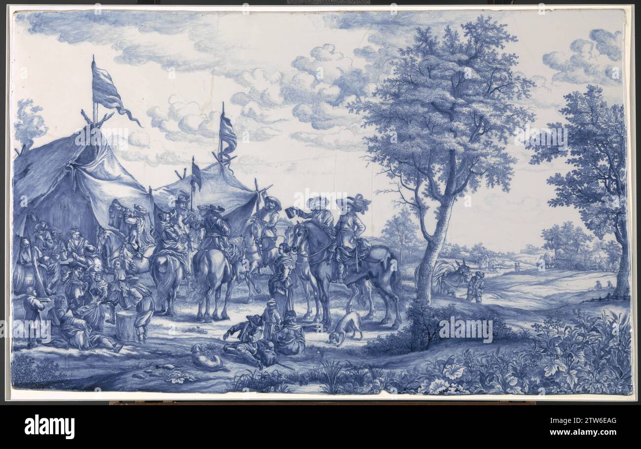 Plaque with an army camp, anonymous, c. 1660 - c. 1675 Faience plate ...