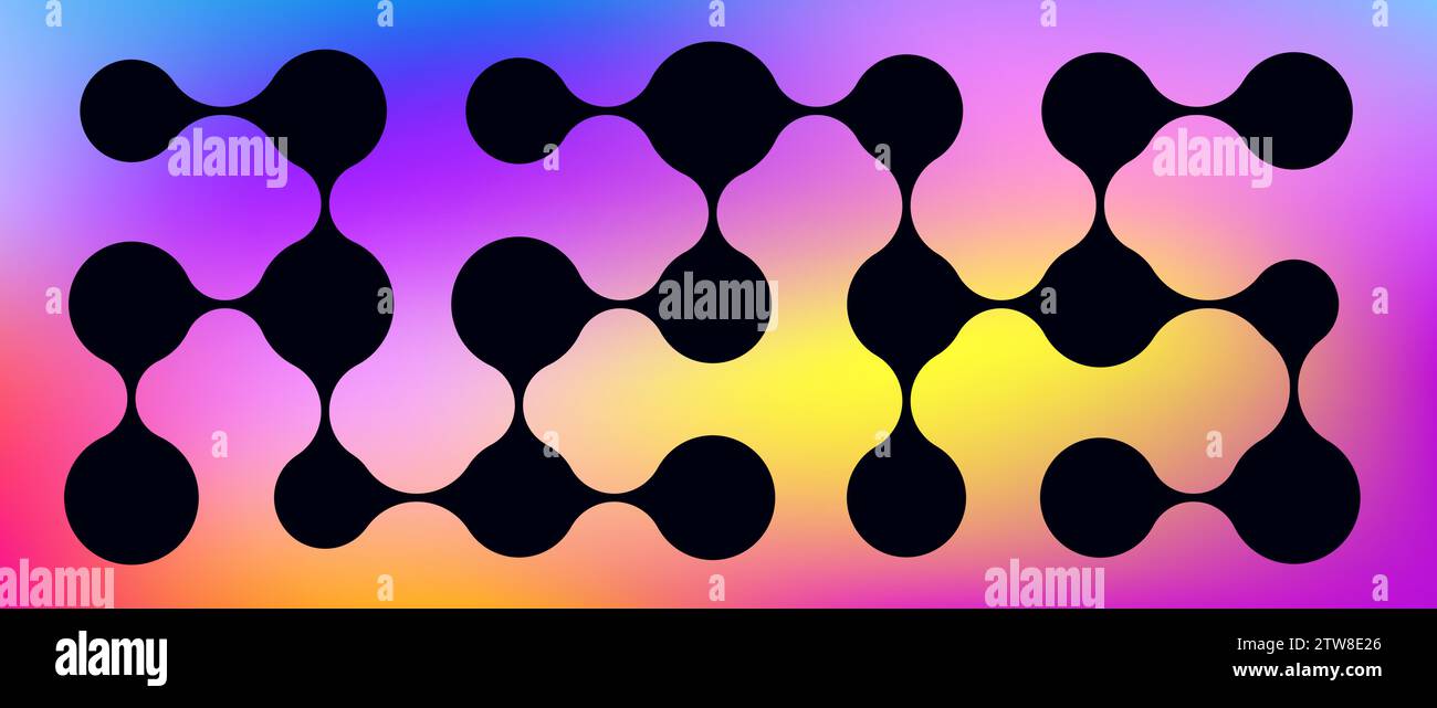Metaballs Set On Iridescent Background Black Connected Morph Dots Liquid Blob Pattern 0566