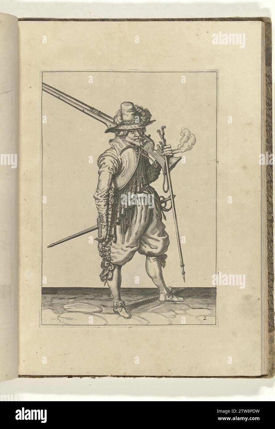 Soldier who wears his musket on his left shoulder and holds his furkey ...