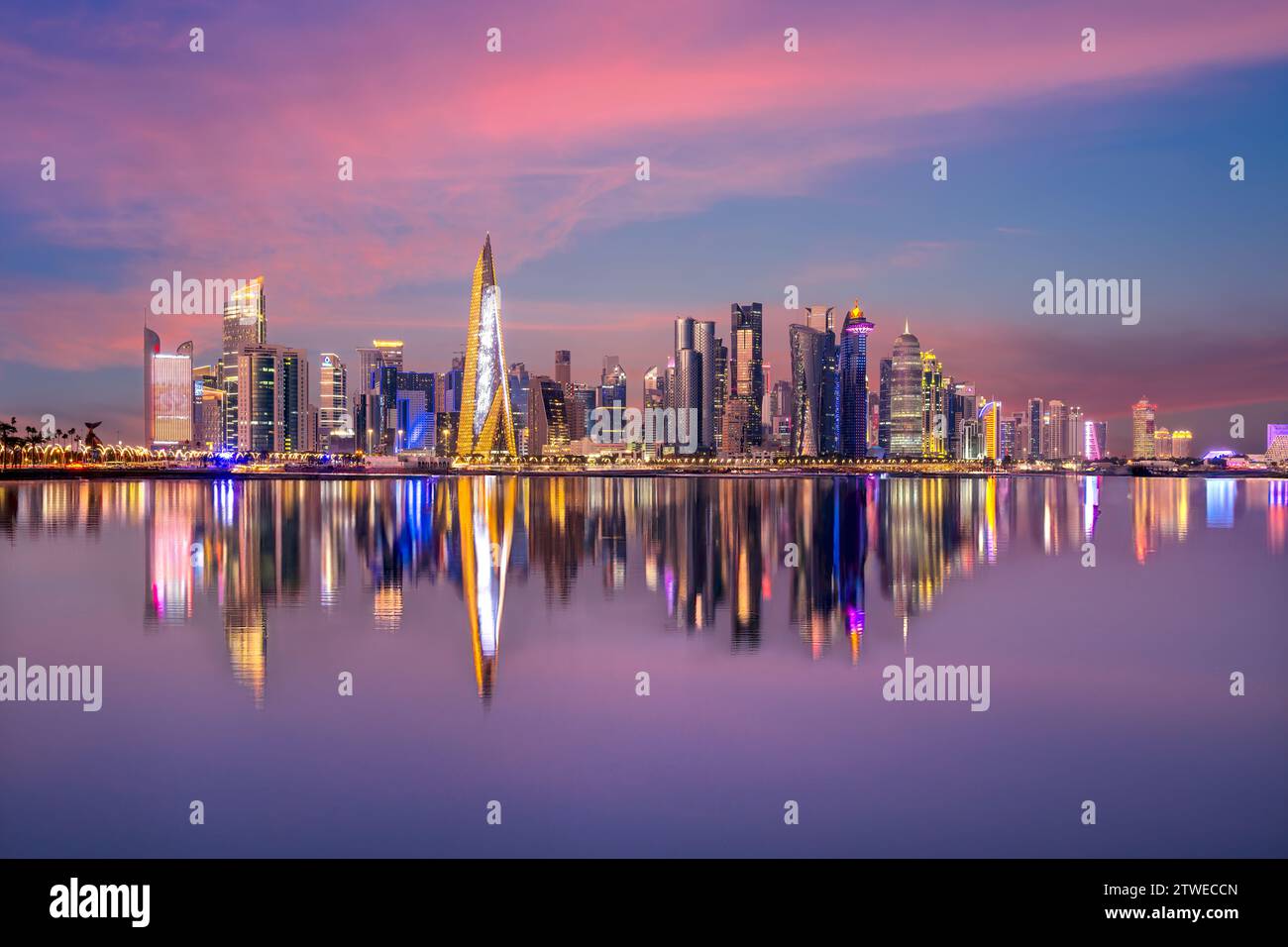 The Panoramic skyline of Doha, Qatar during sunset Stock Photo - Alamy