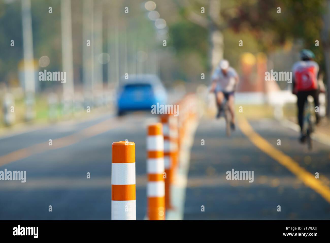 Flexible traffic bollard for bike lane Stock Photo - Alamy