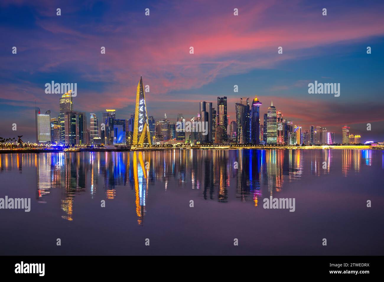 The Panoramic skyline of Doha, Qatar during sunset Stock Photo - Alamy
