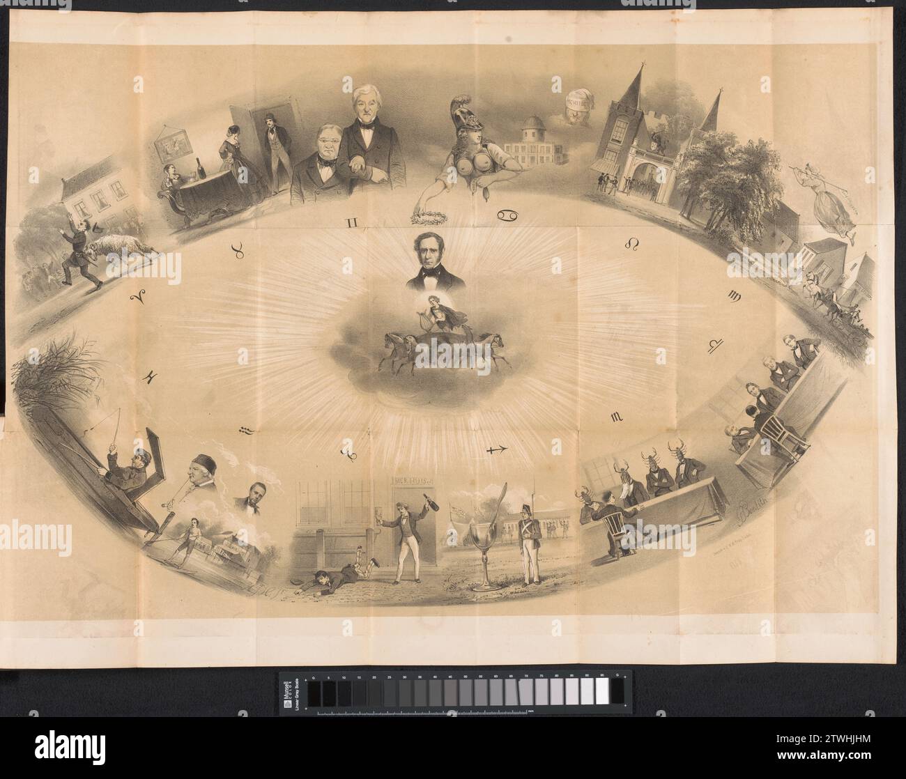 Cartoon in Leiden Student Almanac, 1859, 1859 Leaf with twelve ...