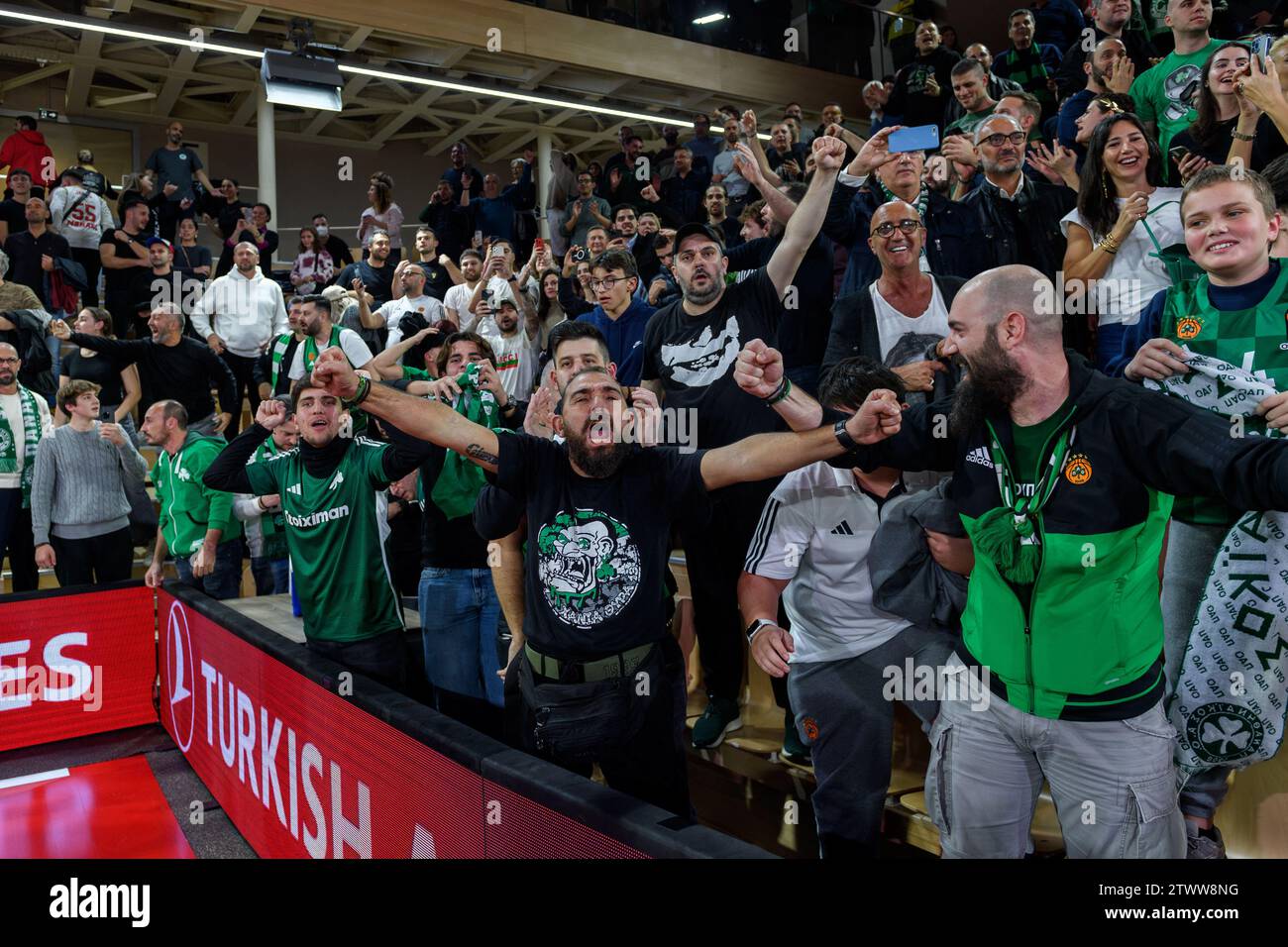Monaco, Monaco. 20th Dec, 2023. Panathinaikos fans celebrate their ...