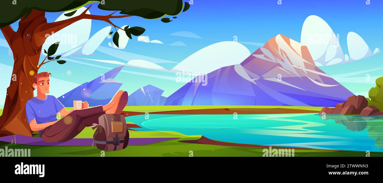 Sitting under tree river Stock Vector Images - Alamy