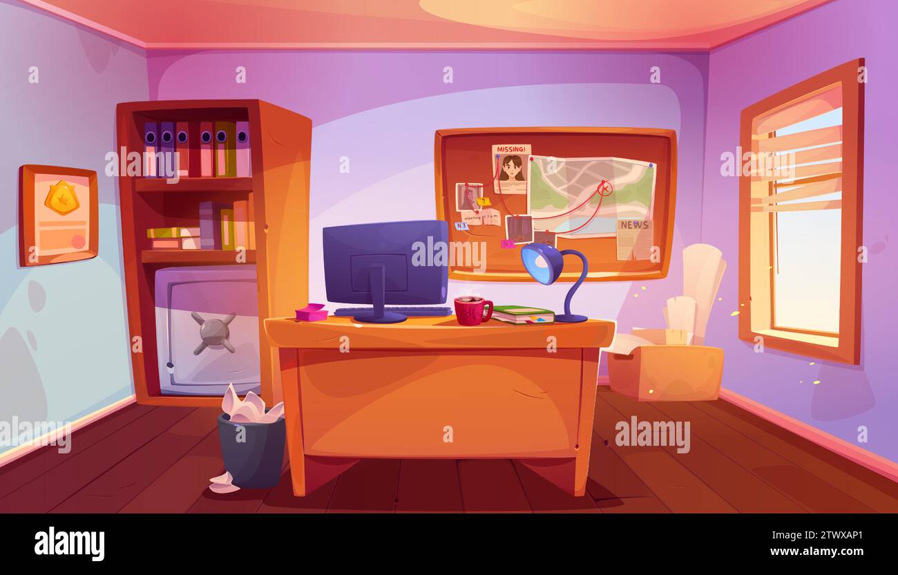 Detective office interior. Vector cartoon illustration of police ...