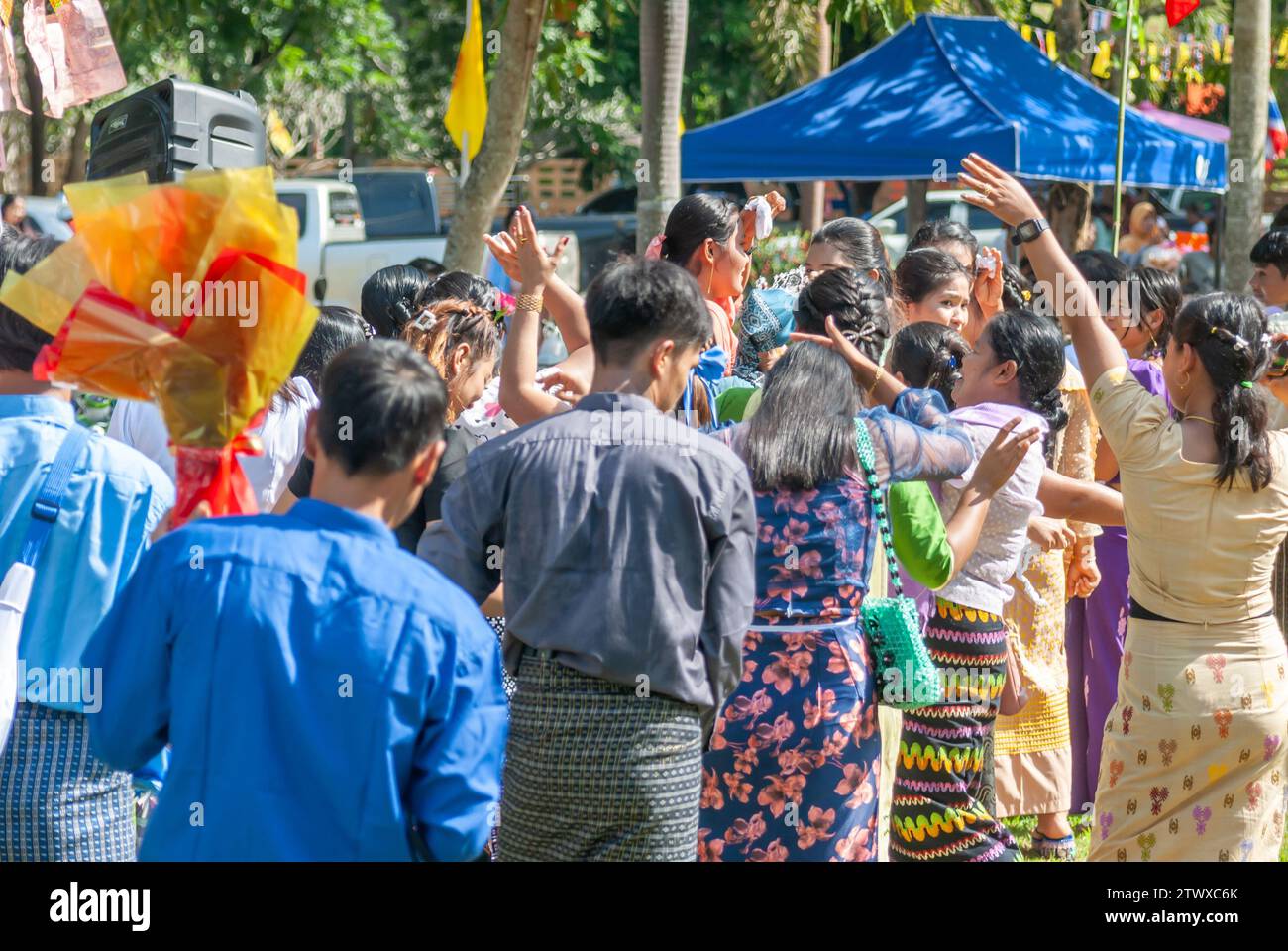 SURATTANI, THAILAND- NOV. 06, 2023: Burmese people dress in national ...
