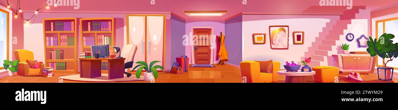 Modern home interior design. Vector cartoon illustration of large ...