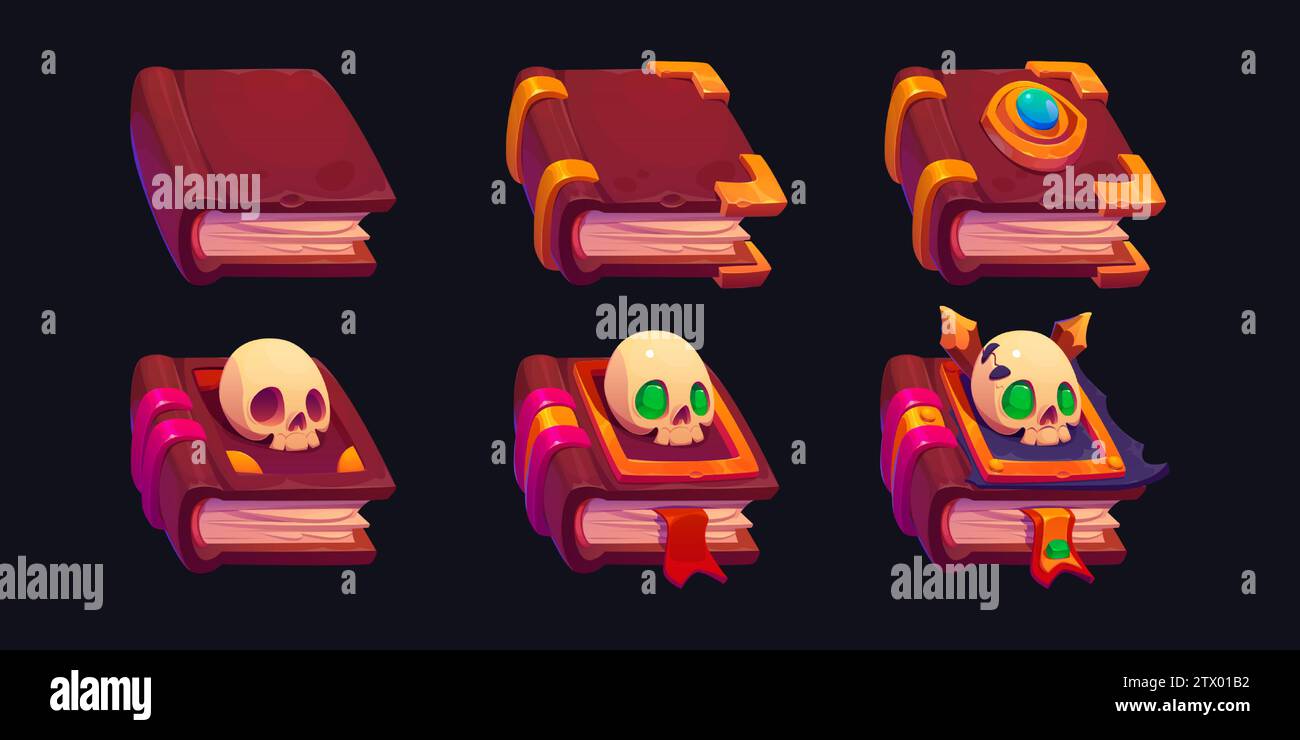 Magic book game level rank ui assets. Cartoon set of evolution stages ...