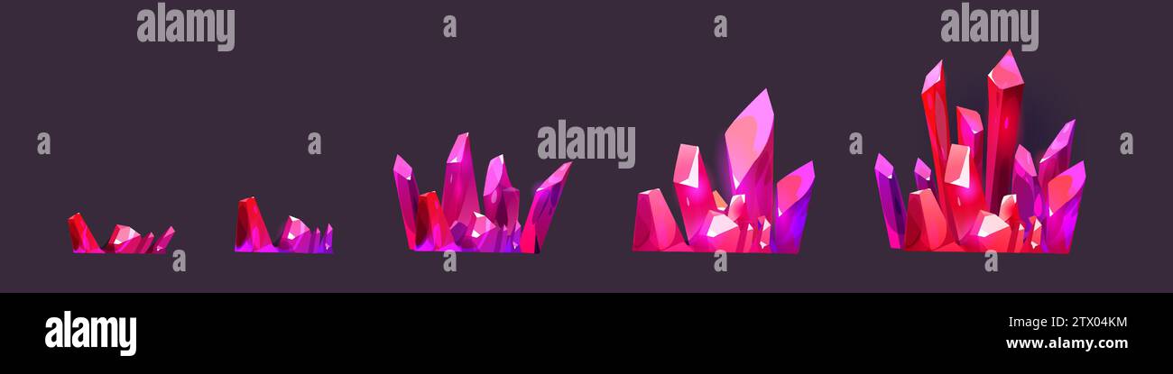 Clusters of pink shining gemstone crystals for game level rank ui ...