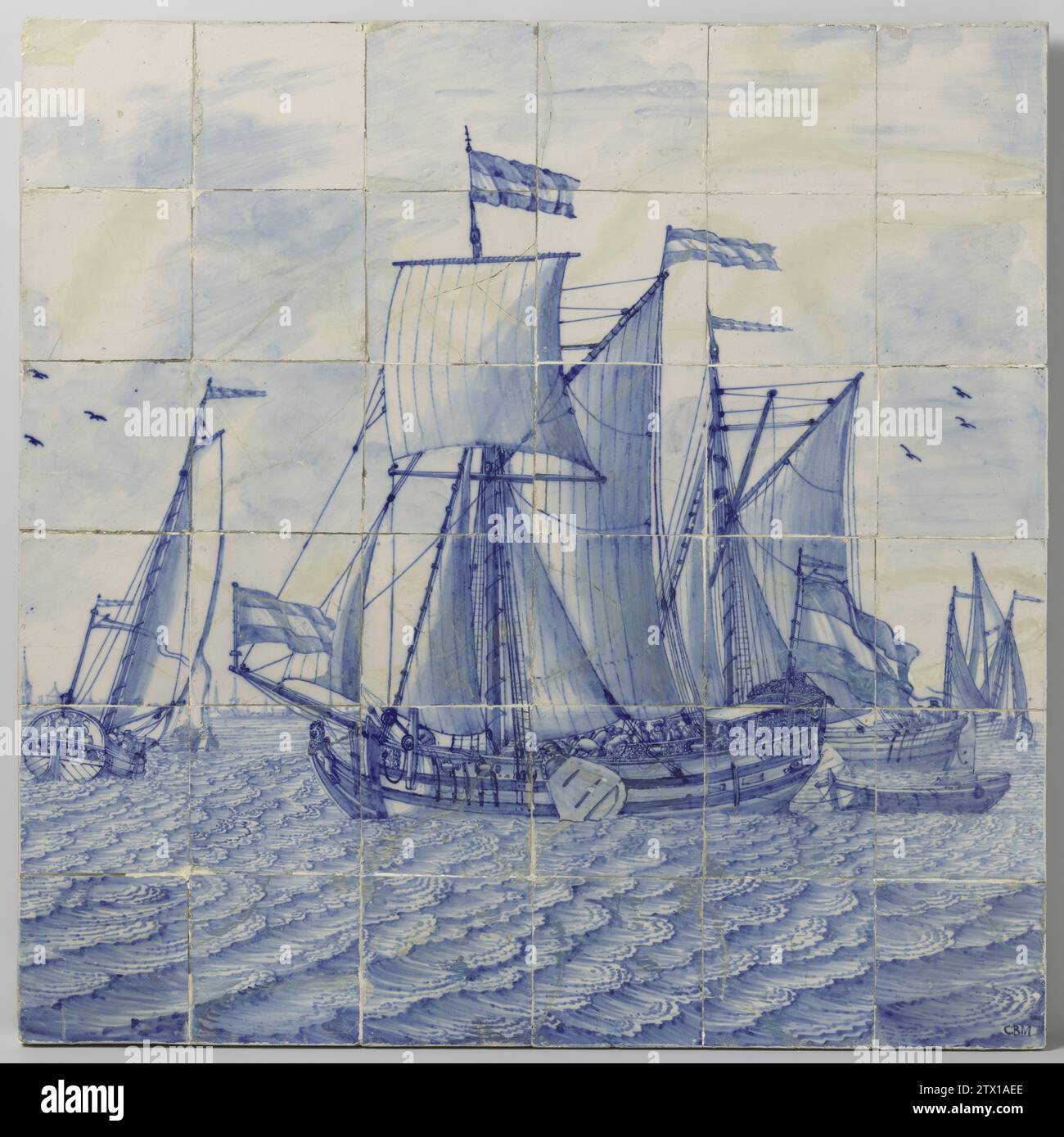 Tile tableau with a seascape, tile bakery on the Delftschevaart, c ...