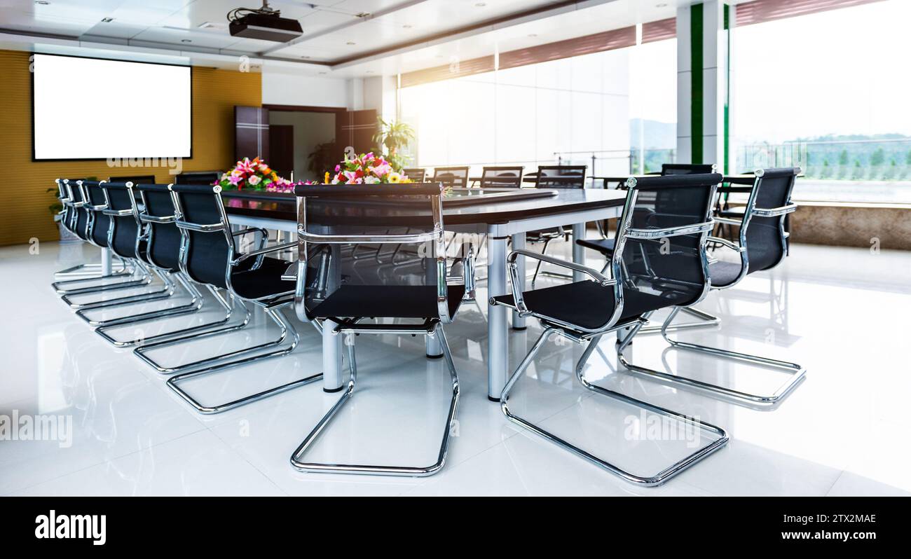 Empty conference table and chairs in meeting room Stock Photo - Alamy