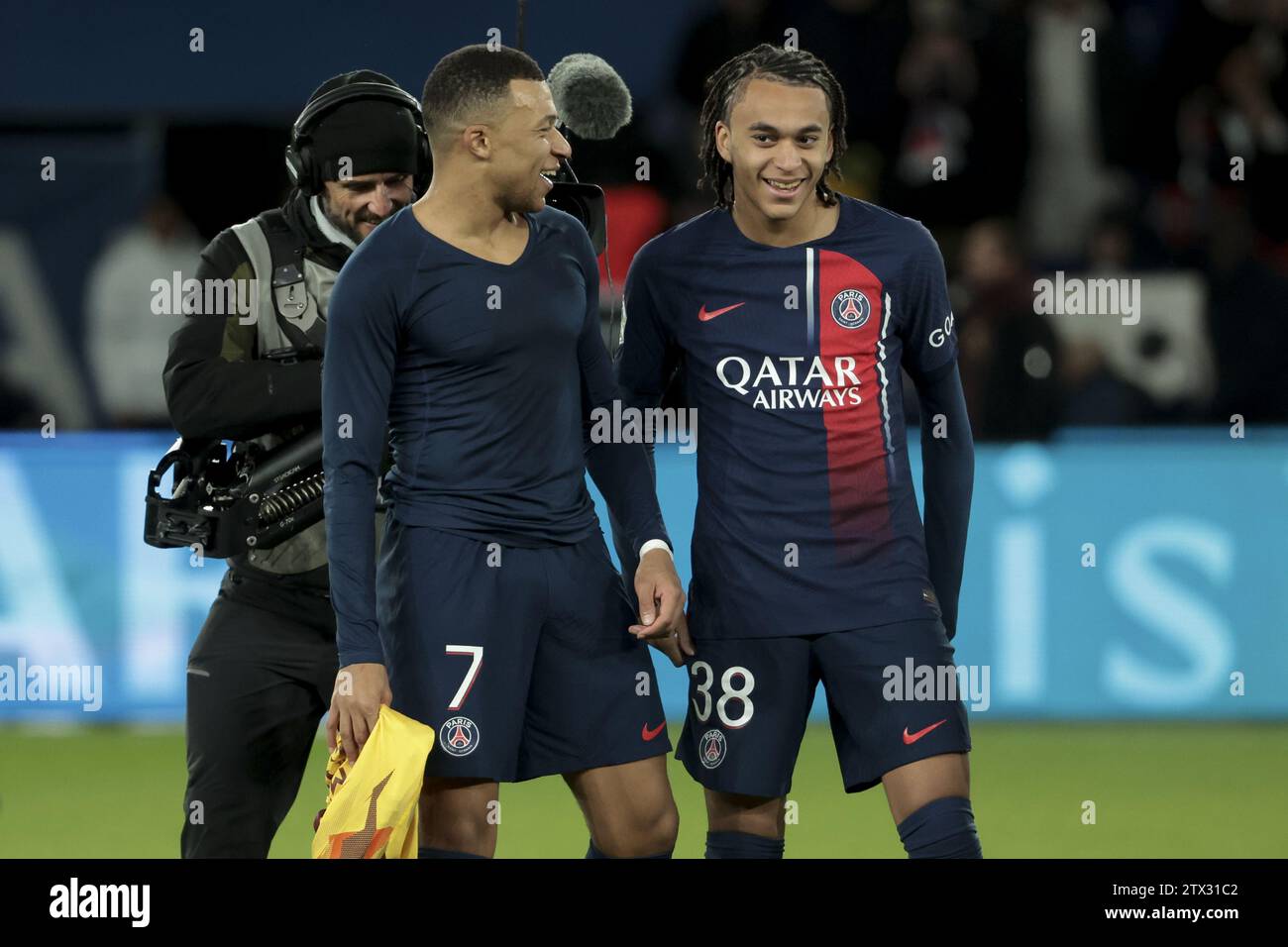 Kylian Mbappe and Ethan Mbappe of PSG during the French championship ...