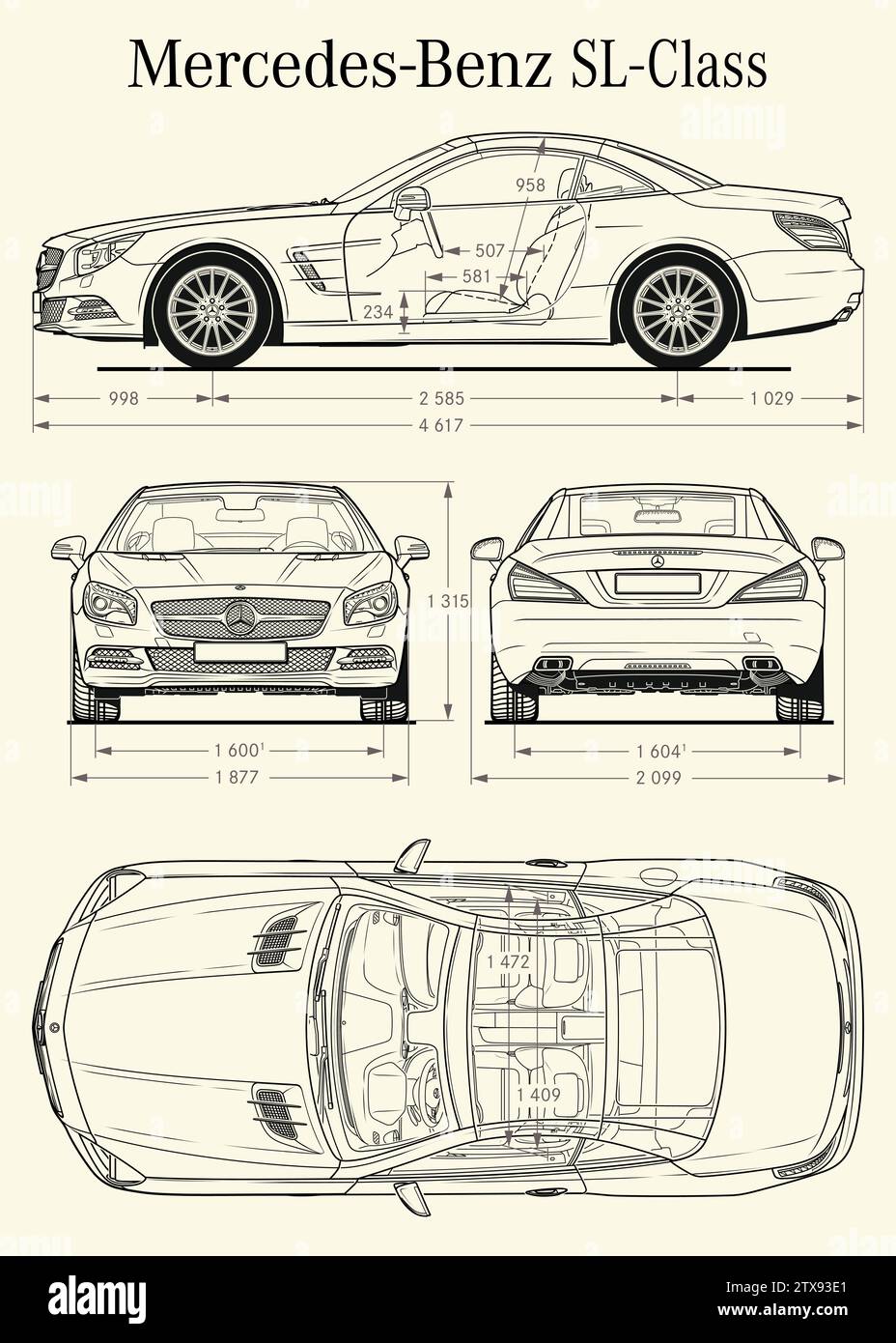 Mercedes Benz SL 2012 car blueprint Stock Vector Image & Art - Alamy
