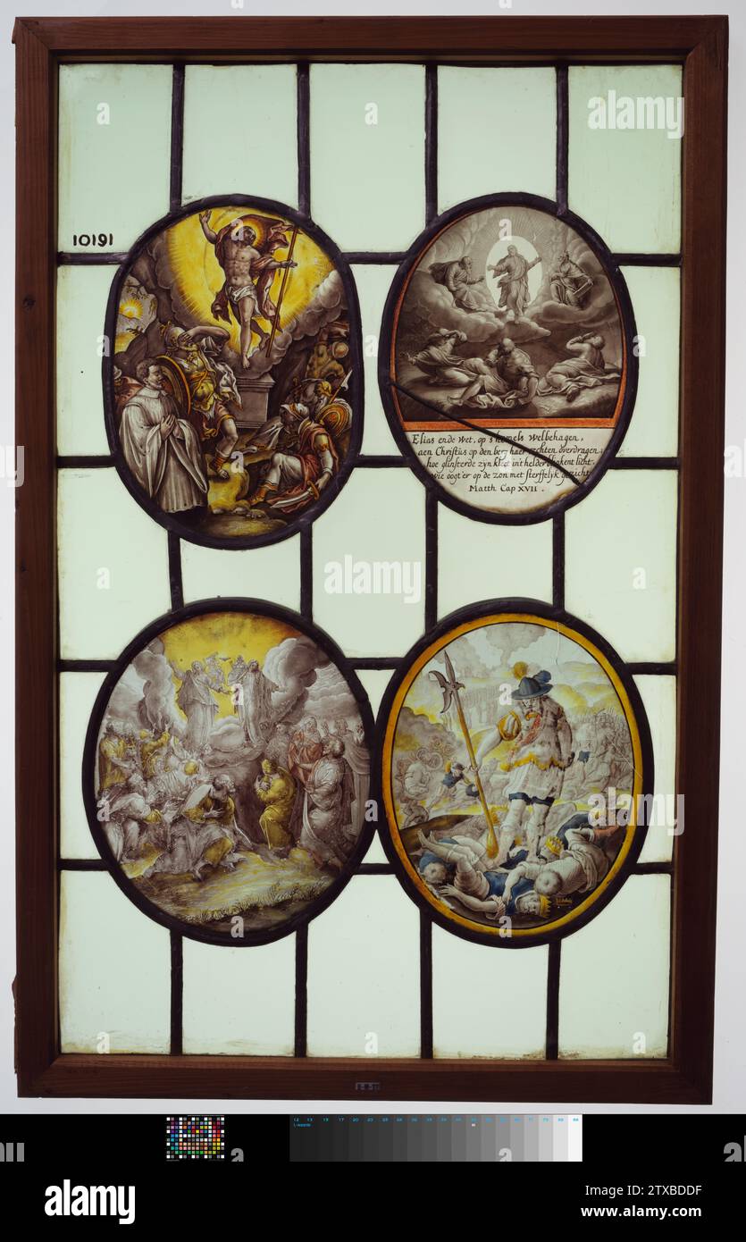 Window with the resurrection, Christ on the clouds, with caption ...