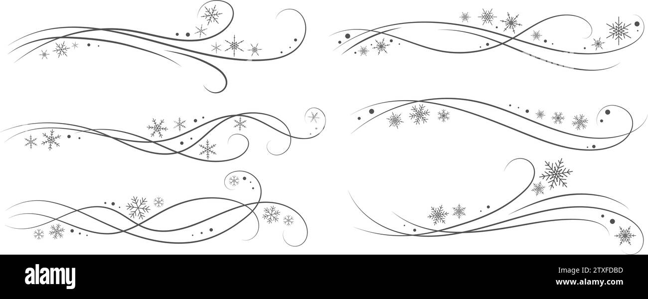 Snow wind doodle illustration. Flakes swirl blizzard. Wavy cold ...
