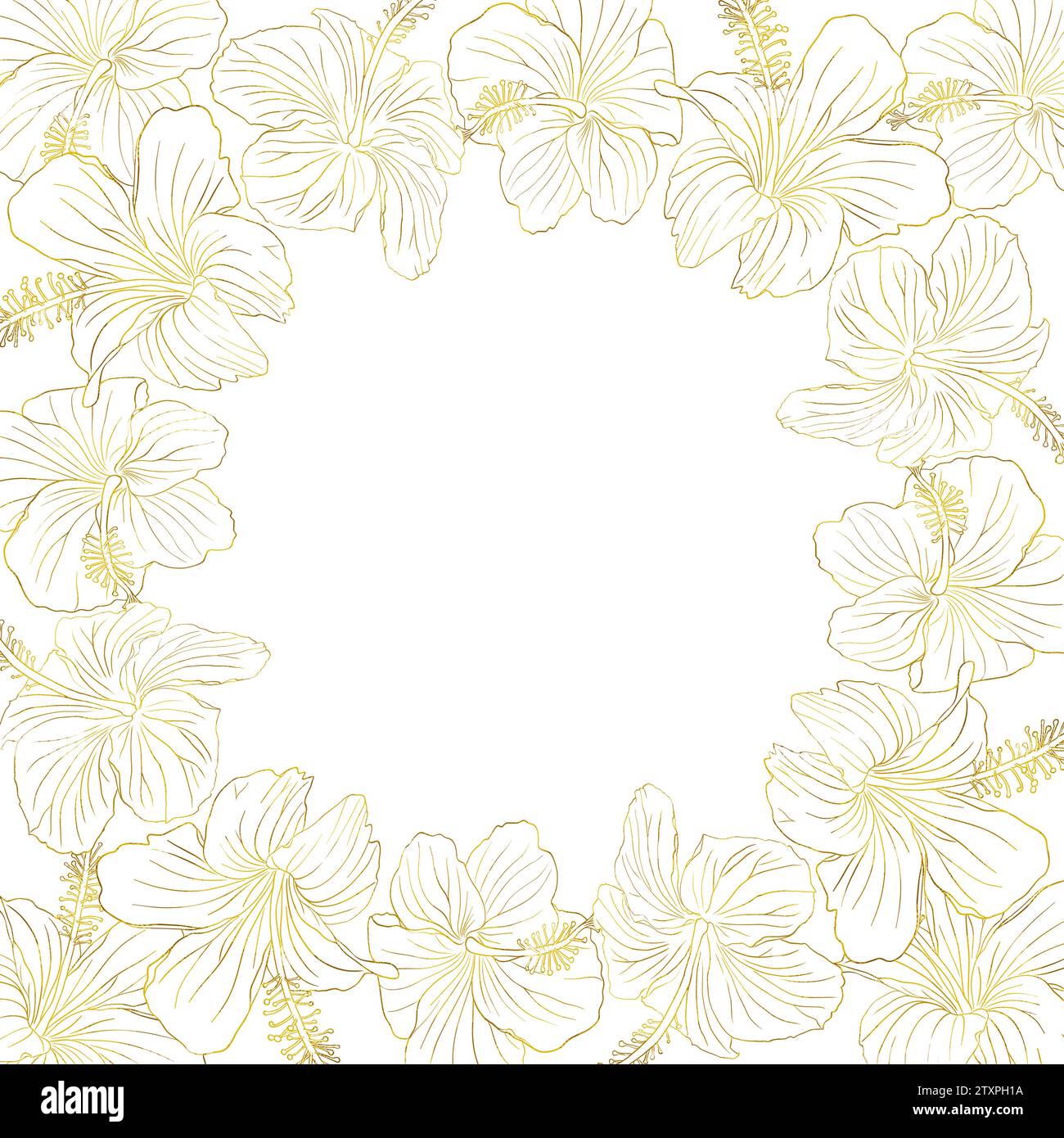 Hibiscus gold foil flower square banner. Can be used for wedding ...