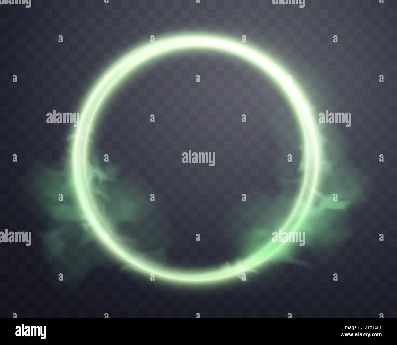 Green magic glowing ring with smoke. Neon realistic energy flare halo ...