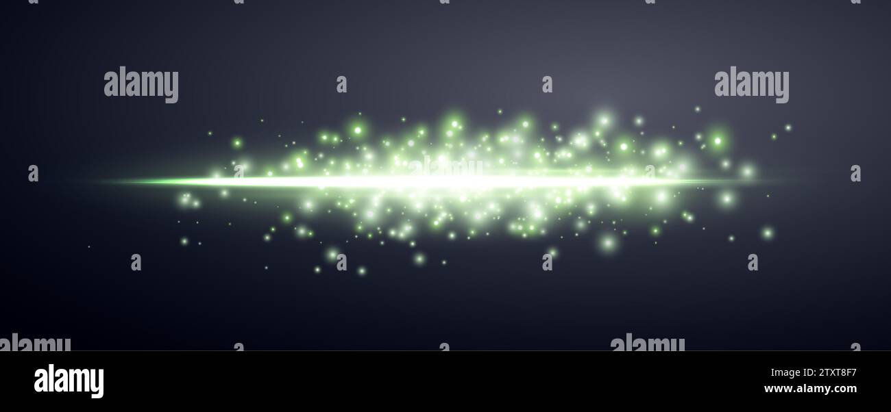 Green horizontal lensflare. Light flash with rays or green glowing ...