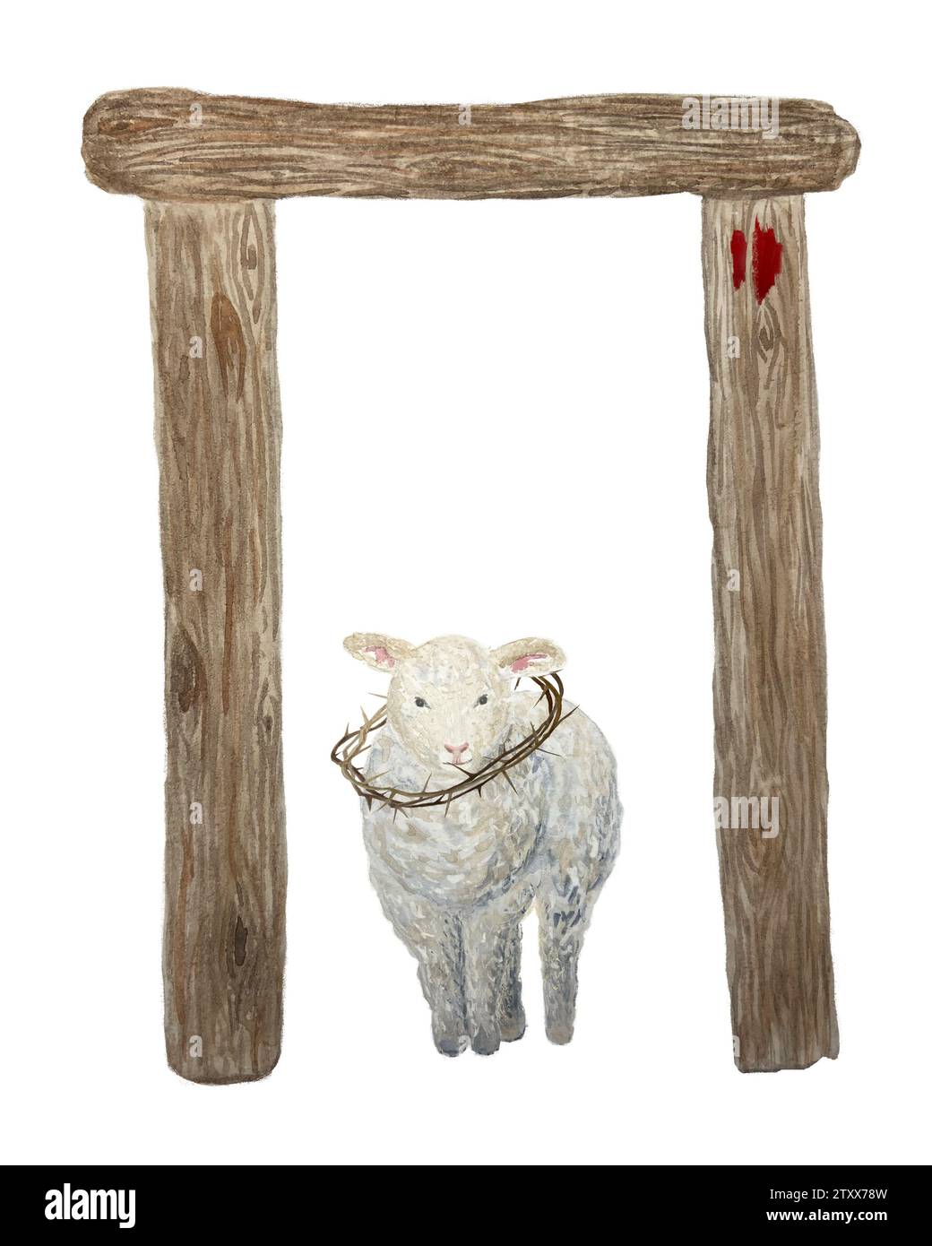 Watercolor lamb, doorjamb, blood with a crown of thorn religious ...