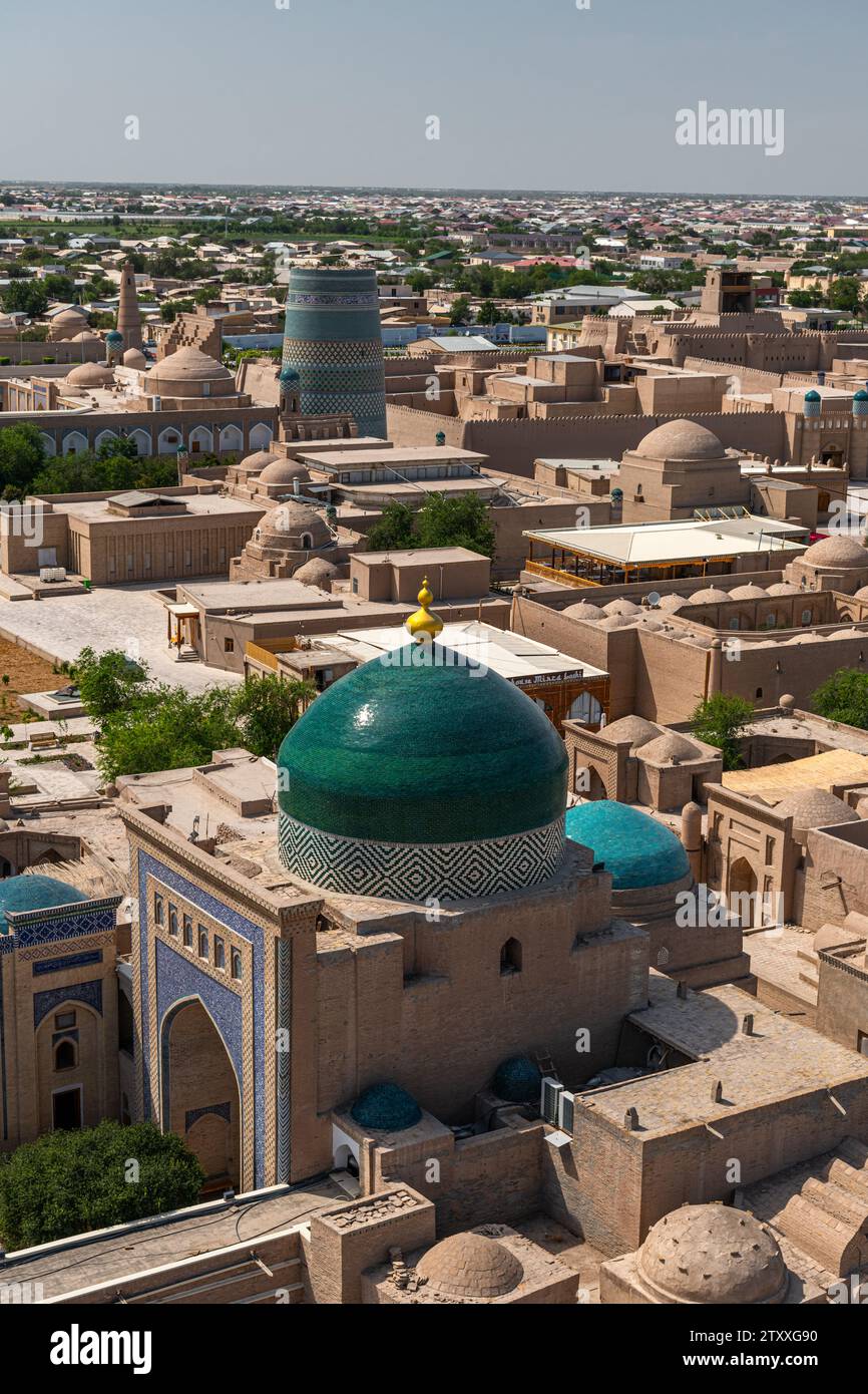 Historical buildings of Khiva (Uzbekistan) from above. Building with ...
