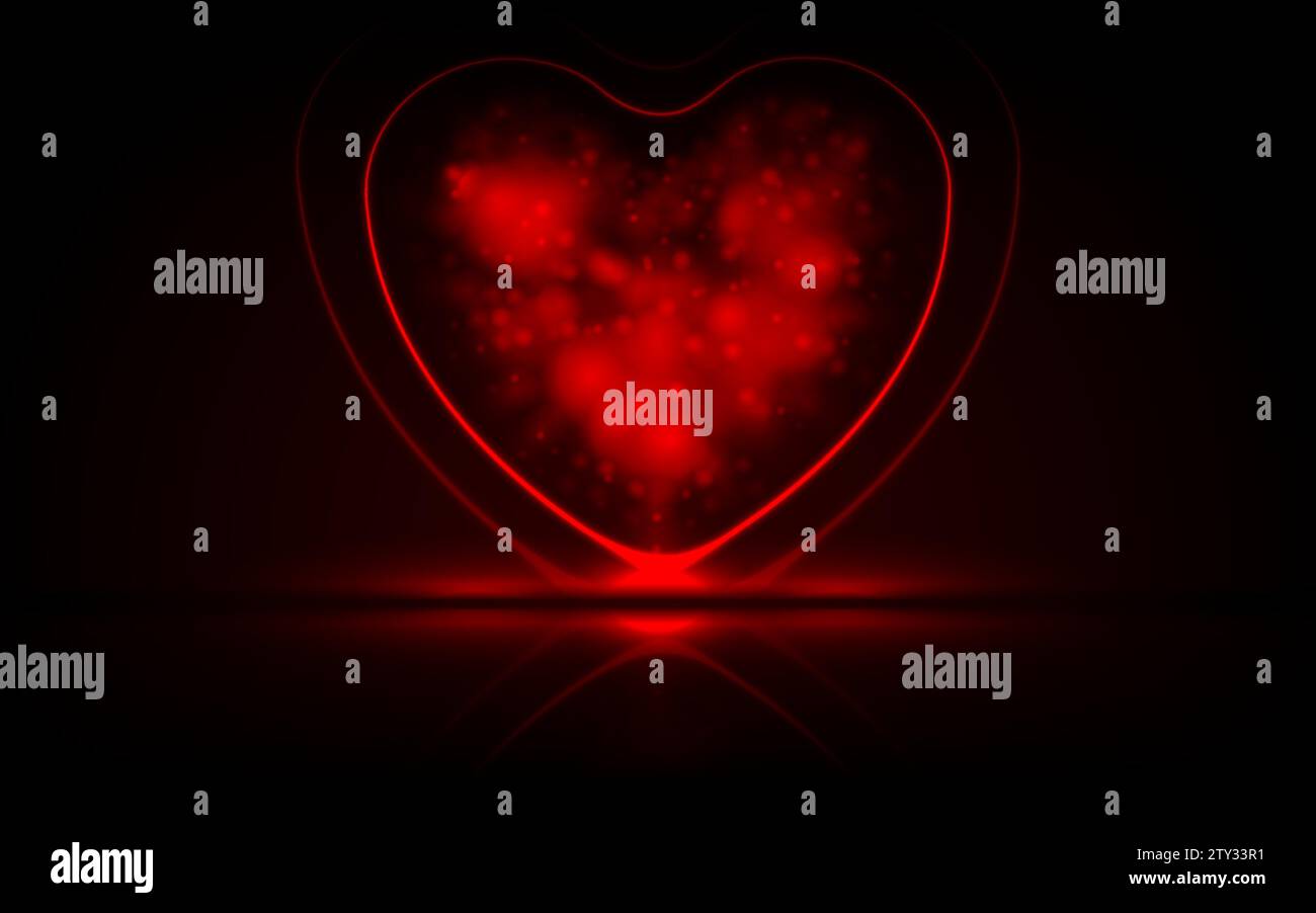 Neon shiny red heart with glowing lights abstract background. St ...