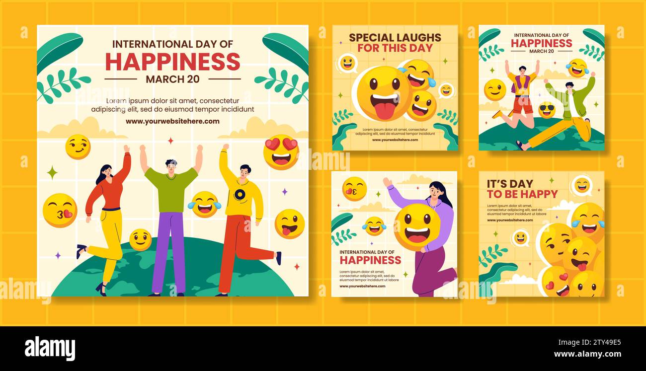Happiness Day Social Media Post Flat Cartoon Hand Drawn Templates ...