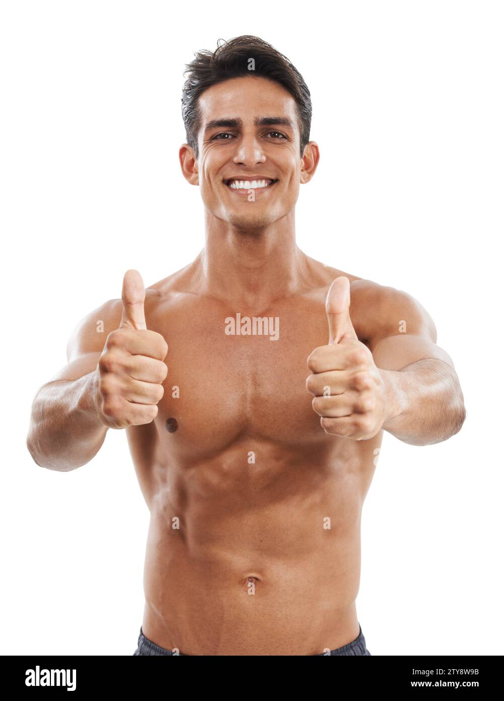 Happy man, portrait and thumbs up for fitness success, exercise or ...