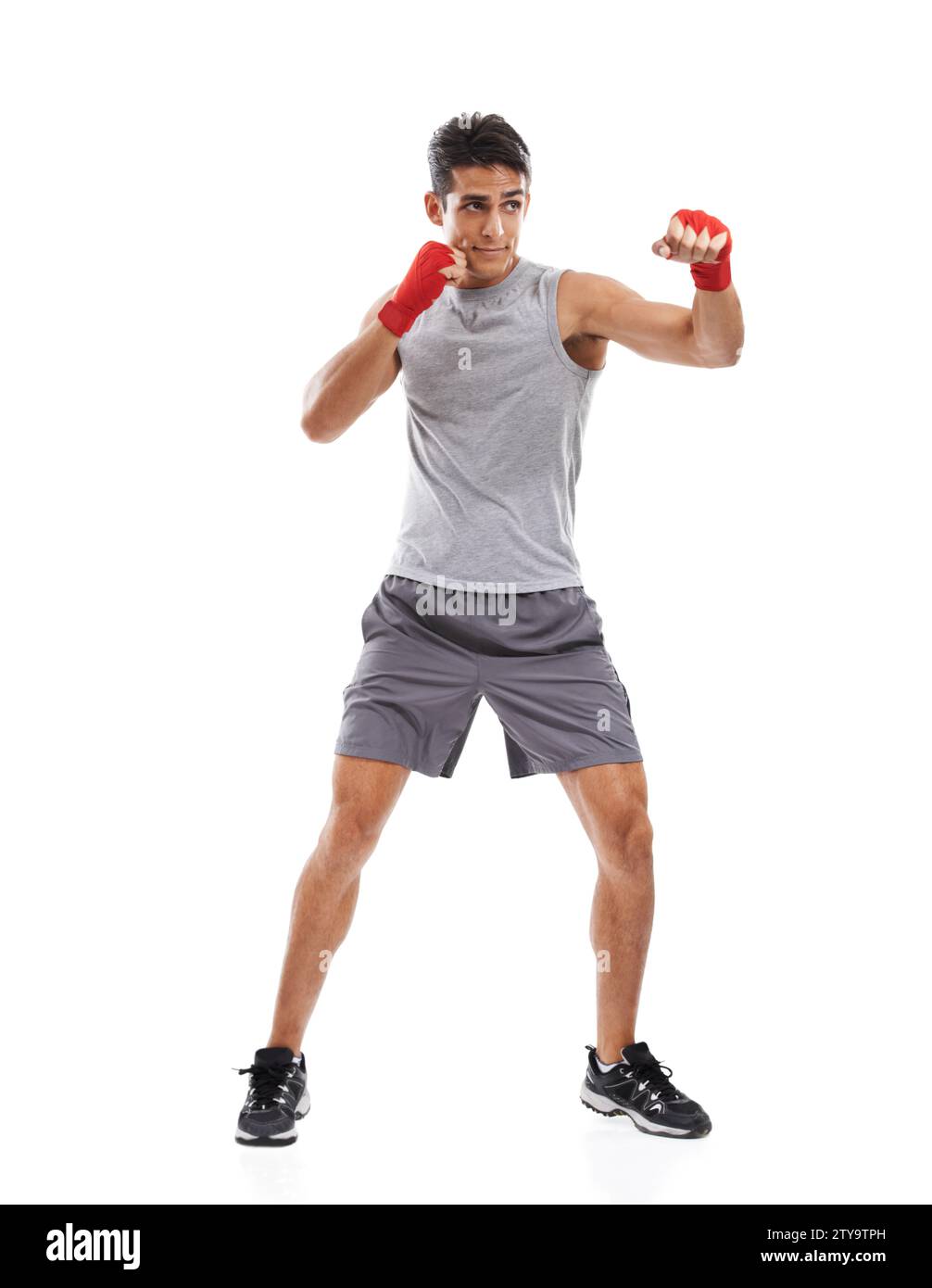Boxer, man and kickboxing in studio with sports for fitness, health and ...
