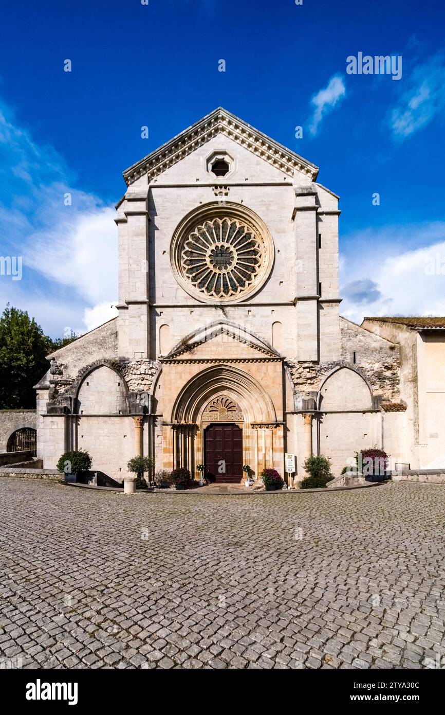 Facade of Chiesa Abbaziale of Fossanova Abbey, Abbazia di Fossanova, a ...