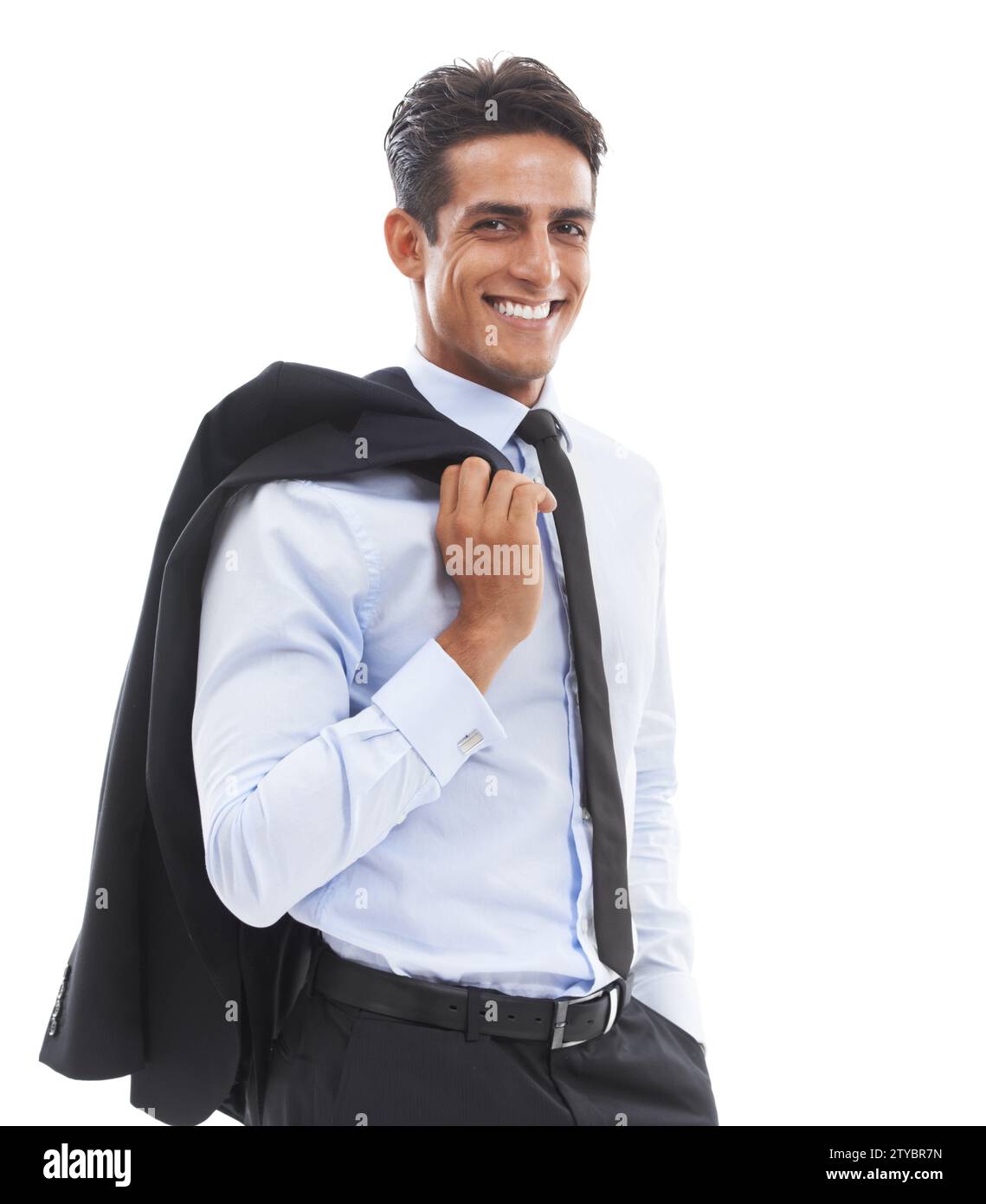 Business man, studio portrait and blazer with smile, pride and career ...