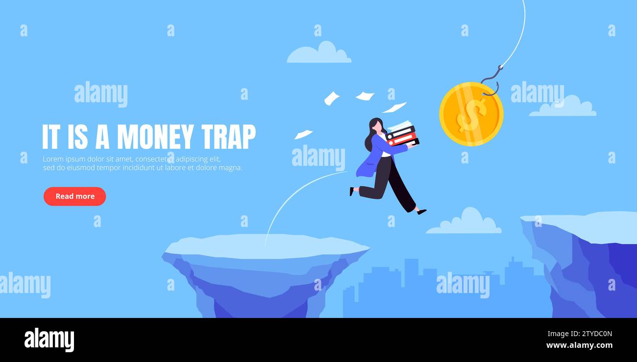 Money trap business concept. Young adult businesswoman running to catch ...