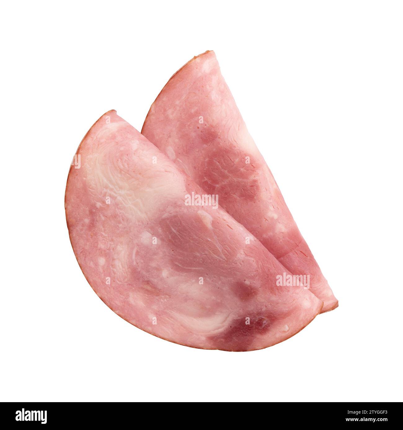round pieces of ham isolated on white background, two pieces of pork ...