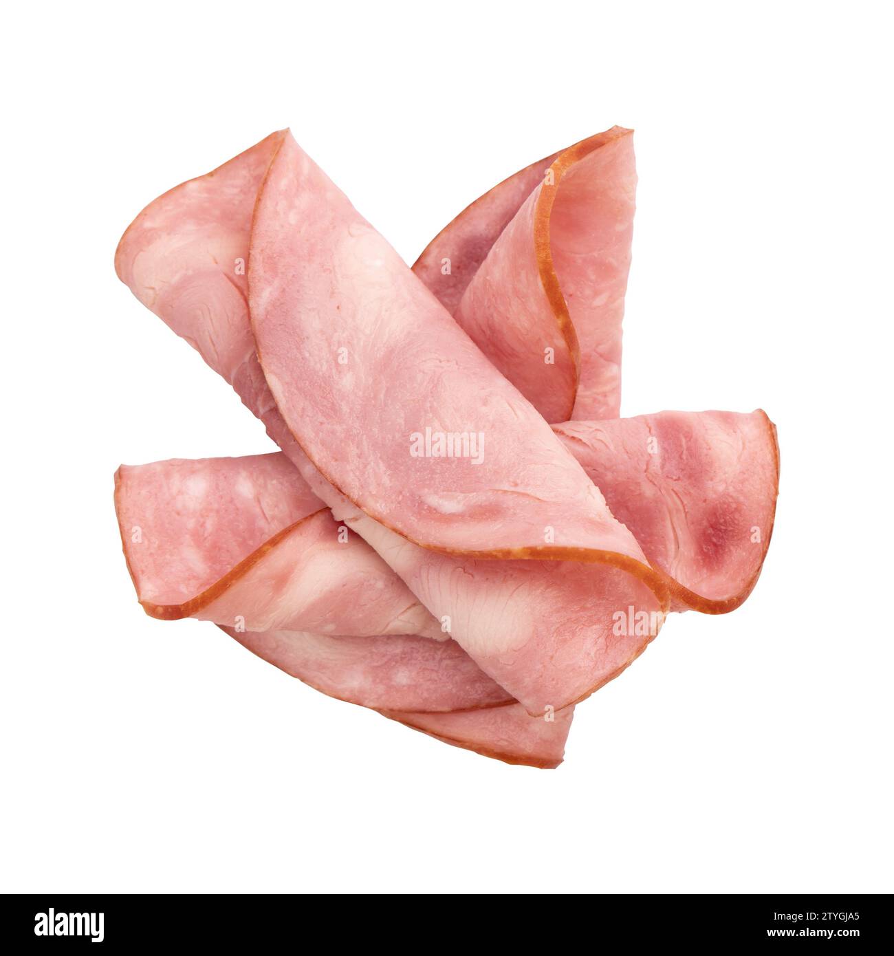 round pieces of ham isolated on white background, three pieces of pork ...