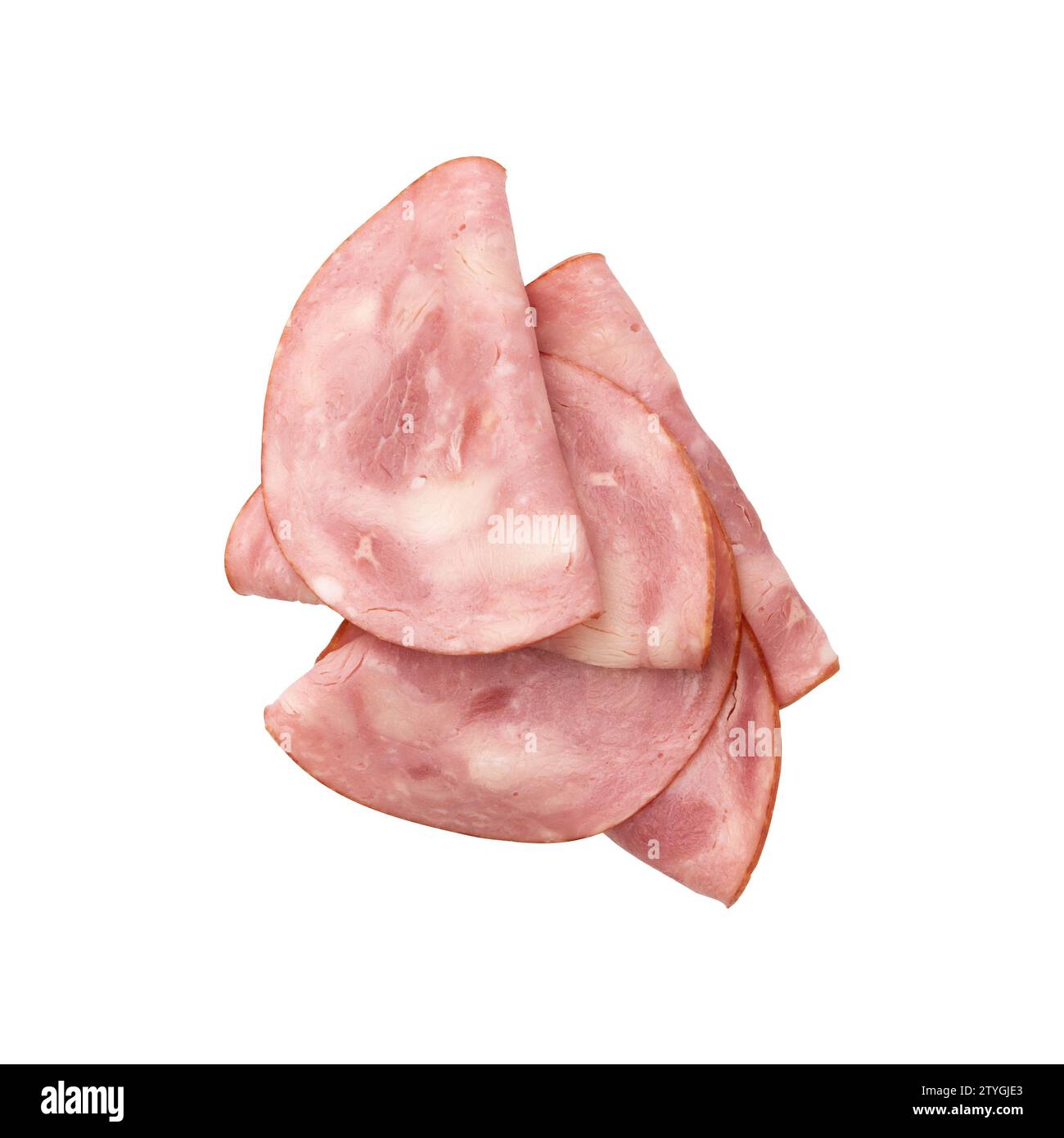 round pieces of ham isolated on white background, five pieces of pork ...