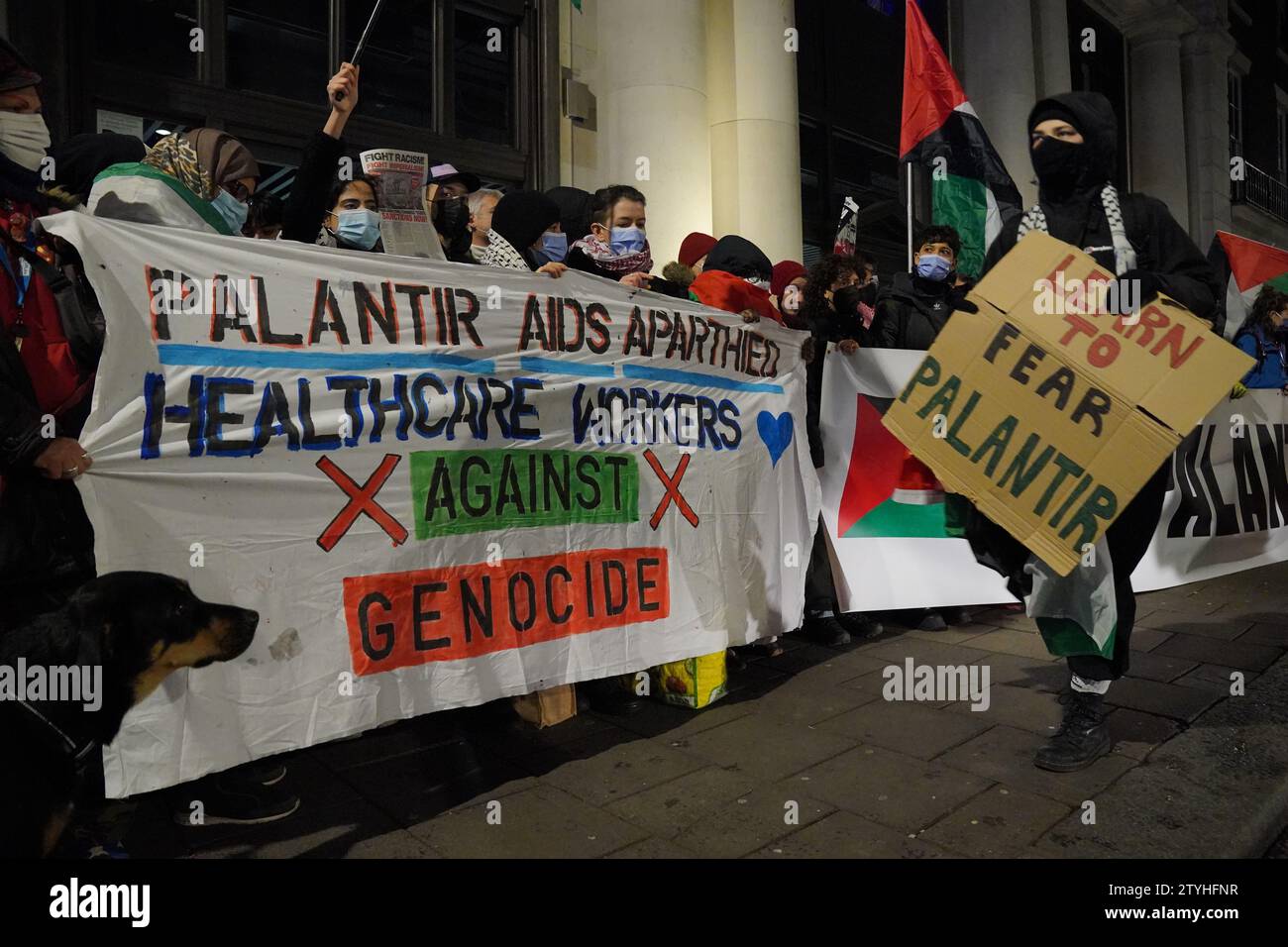 Health workers form a blockade in Soho Square during a protest outside ...