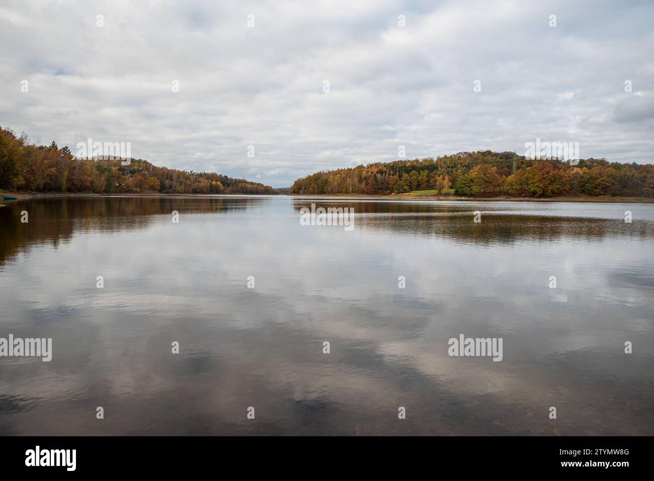 Pohl dam with colorful forest around in Germany during mostly cloudy ...